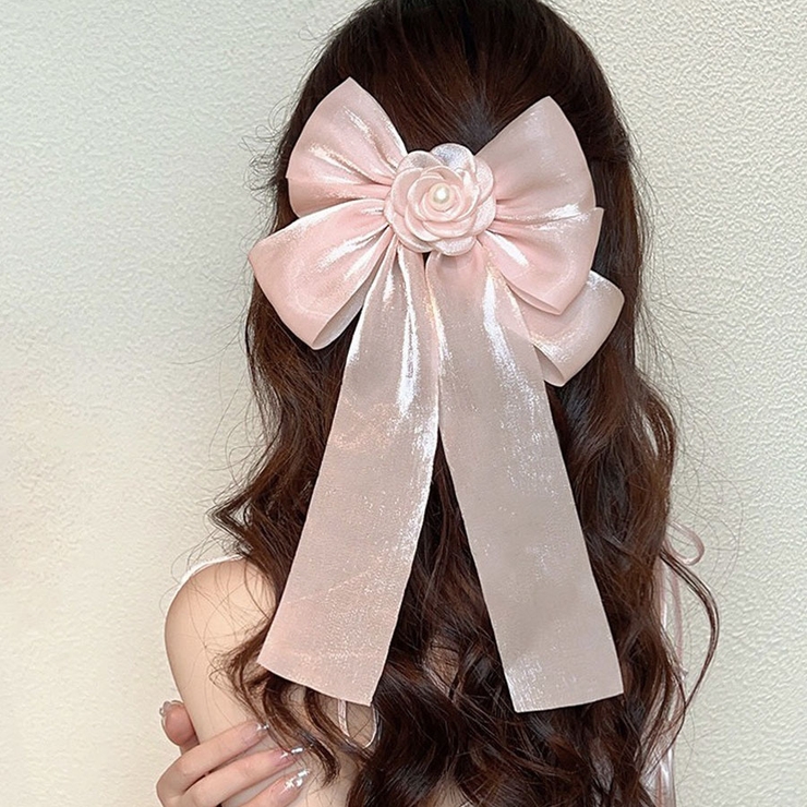 リボンバレッタ パールヘアクリップ ヘアアクセ[品番 リボンバレッタ パールヘアクリップ ヘアアクセ[品番